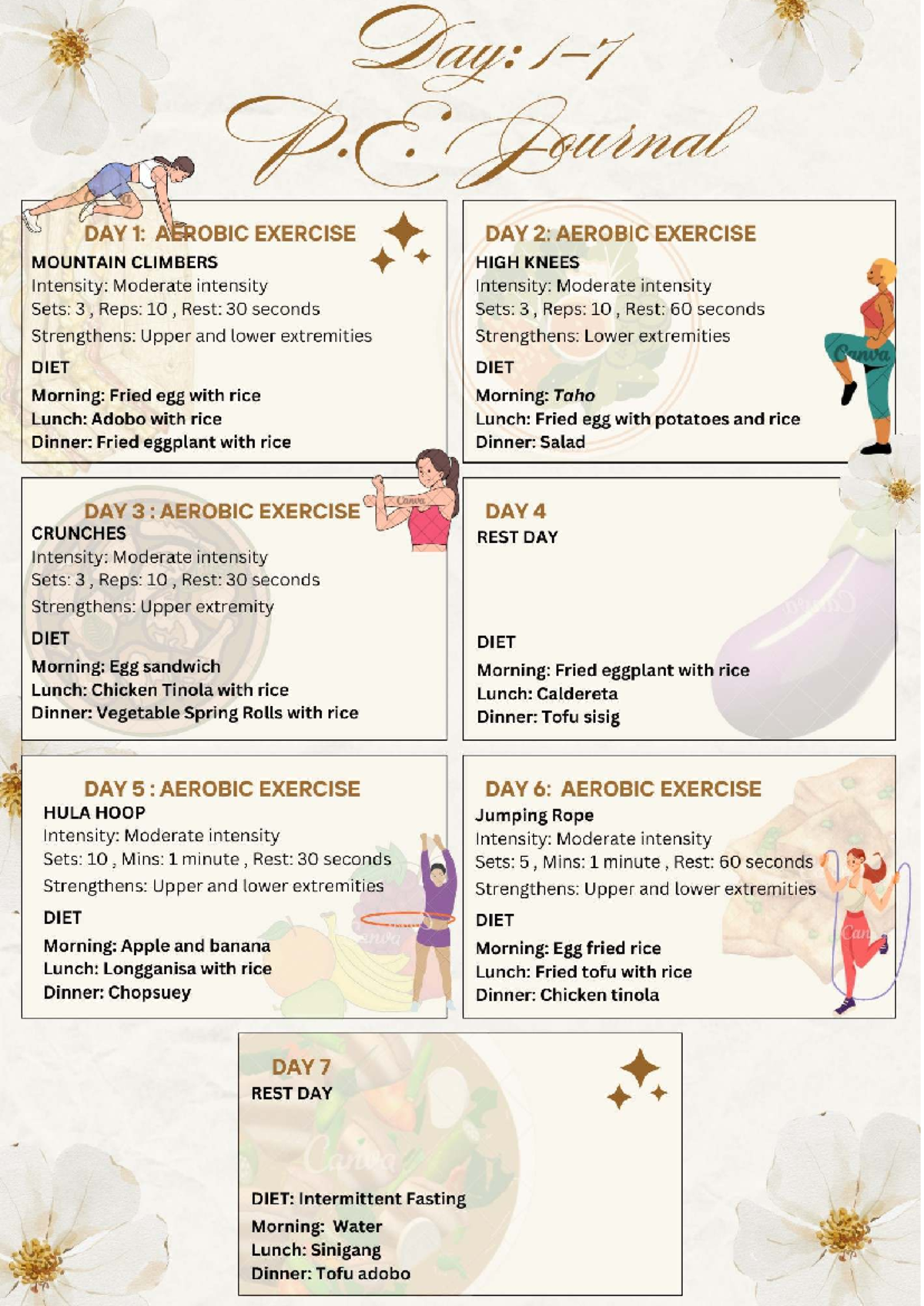 PWJOURNAL: Weekly Aerobic Exercise & Diet Plan - Studocu