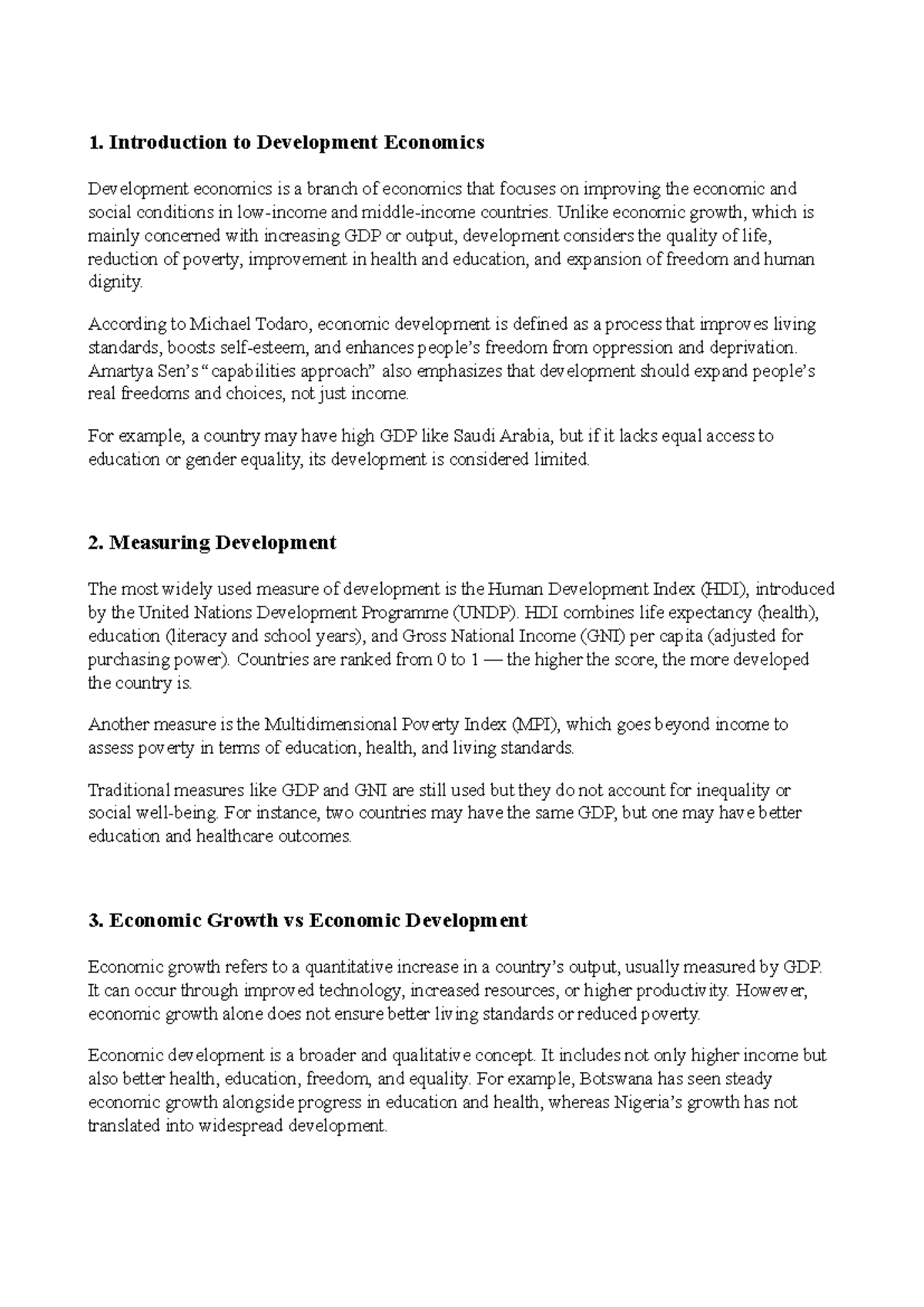 Development Economics: Key Concepts & Measures - Summary Exam - Studocu