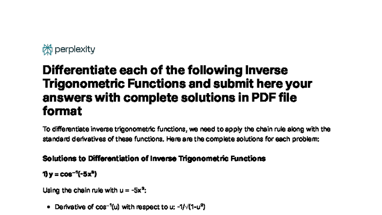 Differentiation of Inverse Trigonometric Functions: Complete Solutions ...