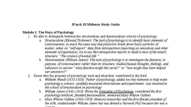 Psych 10 Midterm Study Guide: Key Concepts in Psychology - Studocu