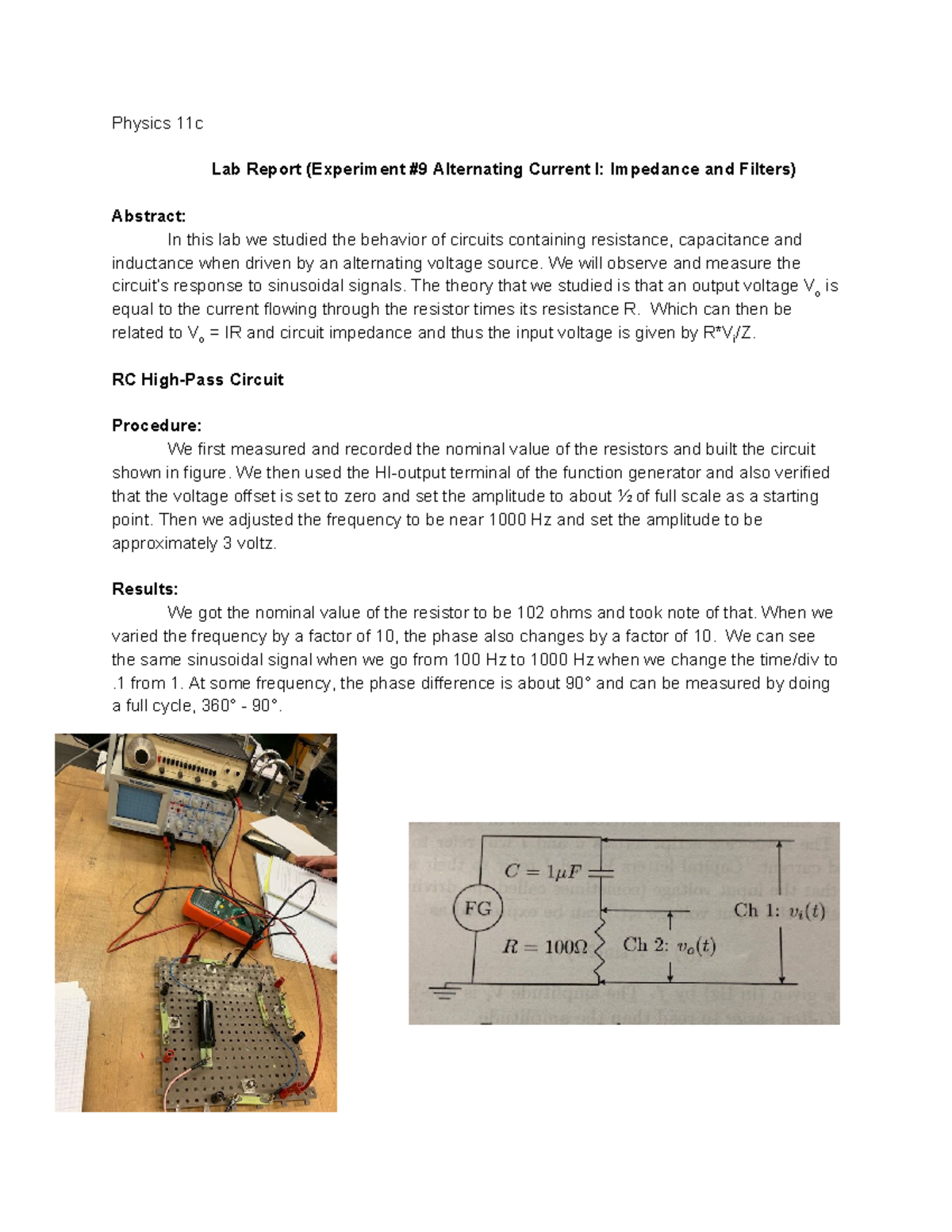 Lab10 - AC Circuit Analysis and Frequency Response for Physics 11C ...
