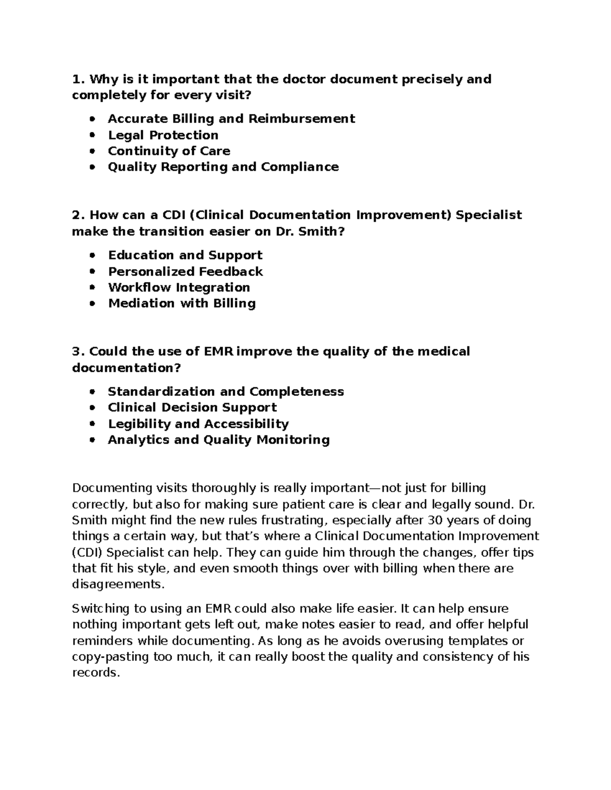 CDI 101: Enhancing Medical Documentation for Dr. Smith's Practice - Studocu