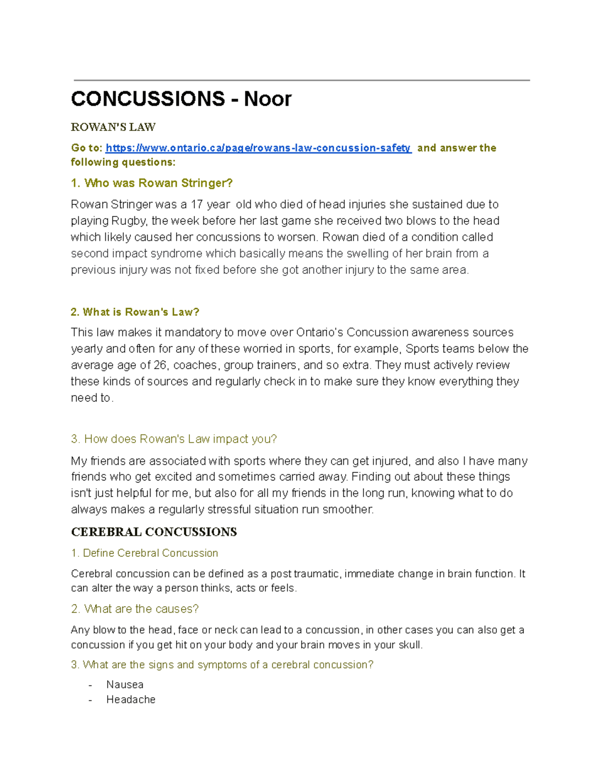 Concussion Awareness: Understanding Rowan's Law & Guidelines - Studocu
