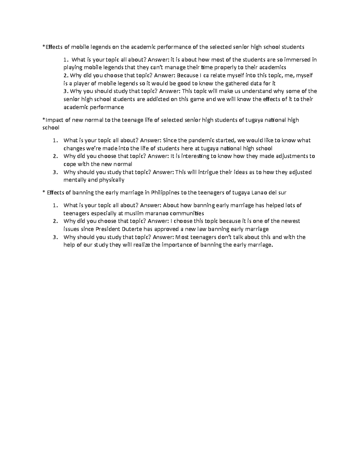 Effects of mobile legends on the academic performance of the selected ...