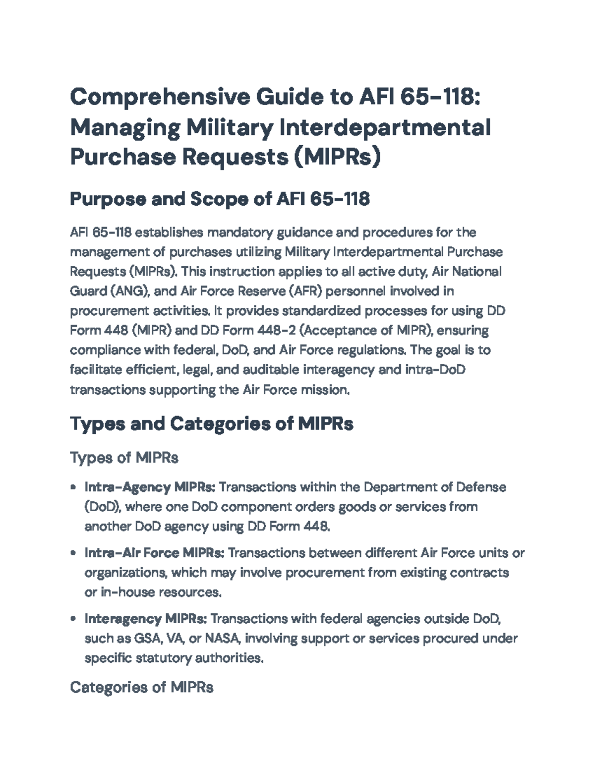 Comprehensive Guide to AFI 65-118: Managing Military Purchase Requests ...
