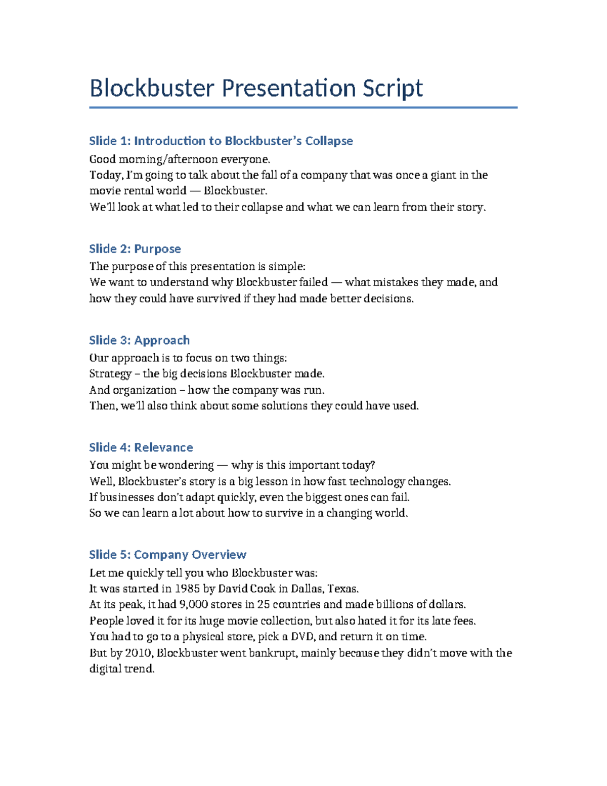 Blockbuster Case Study: Lessons from a Failed Movie Rental Giant - Studocu