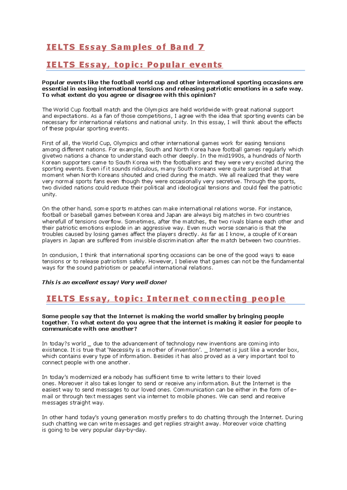 IELTS Essay Samples: Band 7 Essays on Key Topics - Studocu