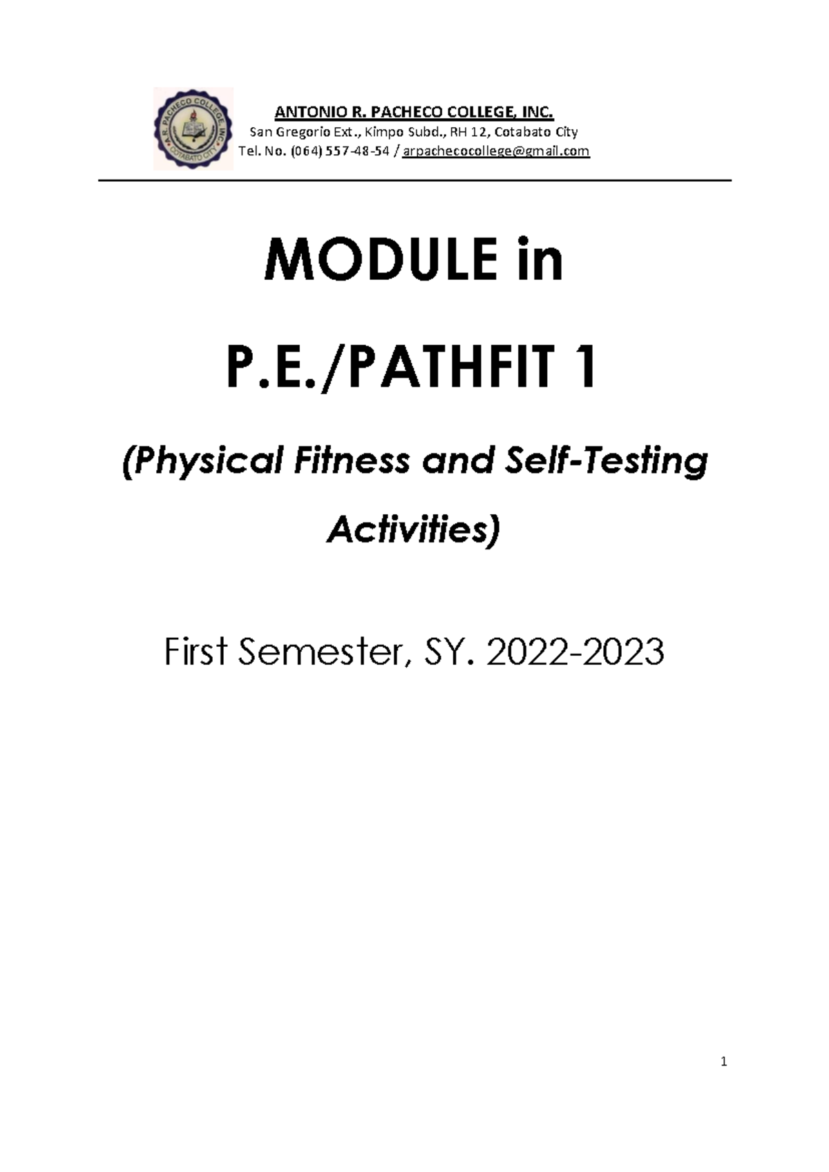 (P.E) 1 - Physical Fitness Self-Testing Activities Module (SY 2022-2023 ...