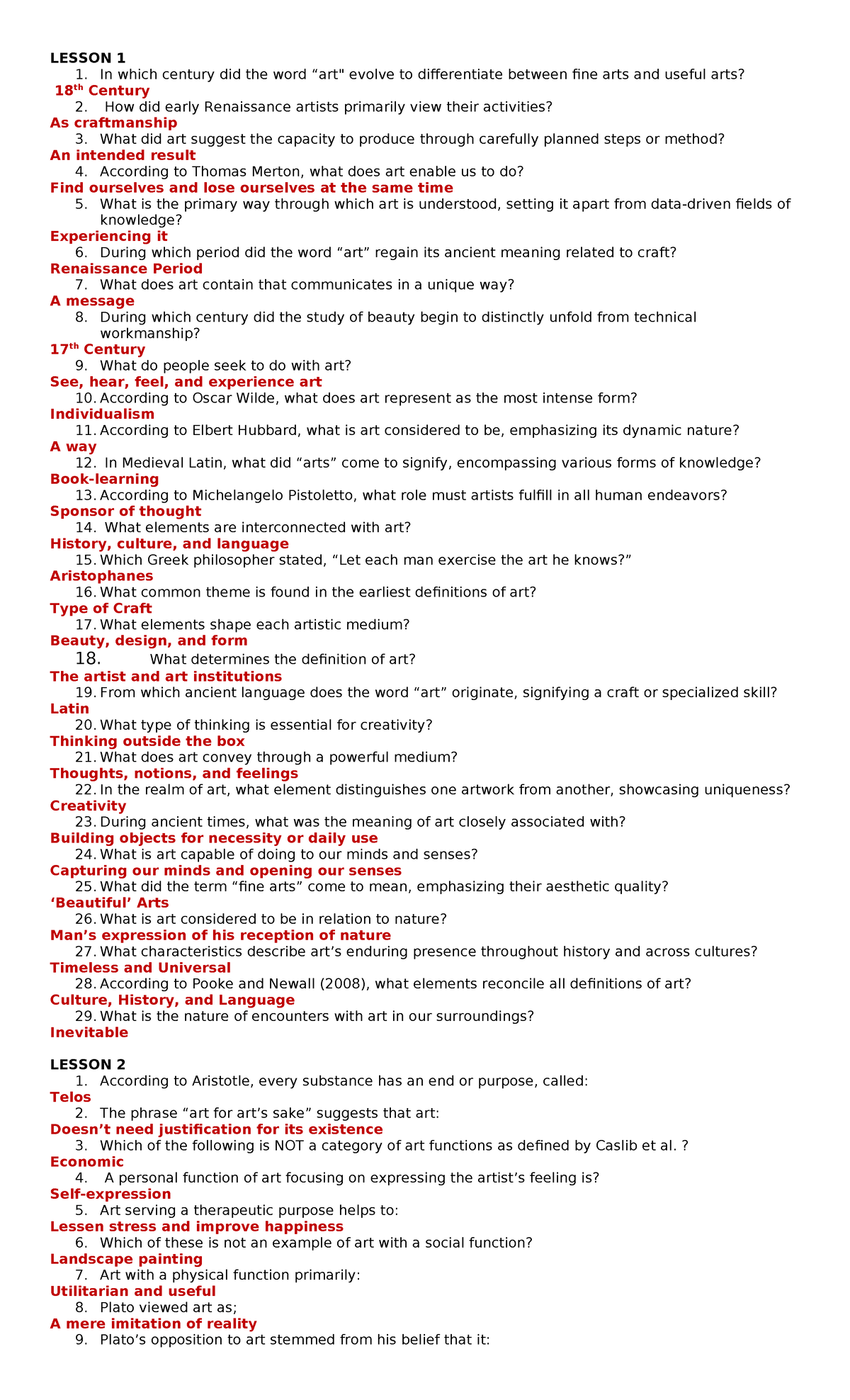 ARTS 1100 - Lesson Notes on Art Concepts and Philosophies - Studocu