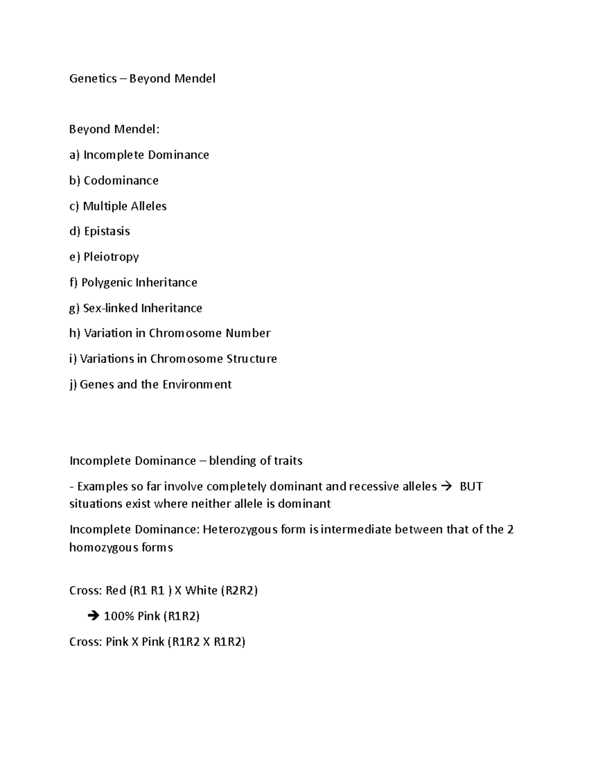 Genetics 5: Incomplete Dominance, Codominance, and Beyond Mendel - Studocu