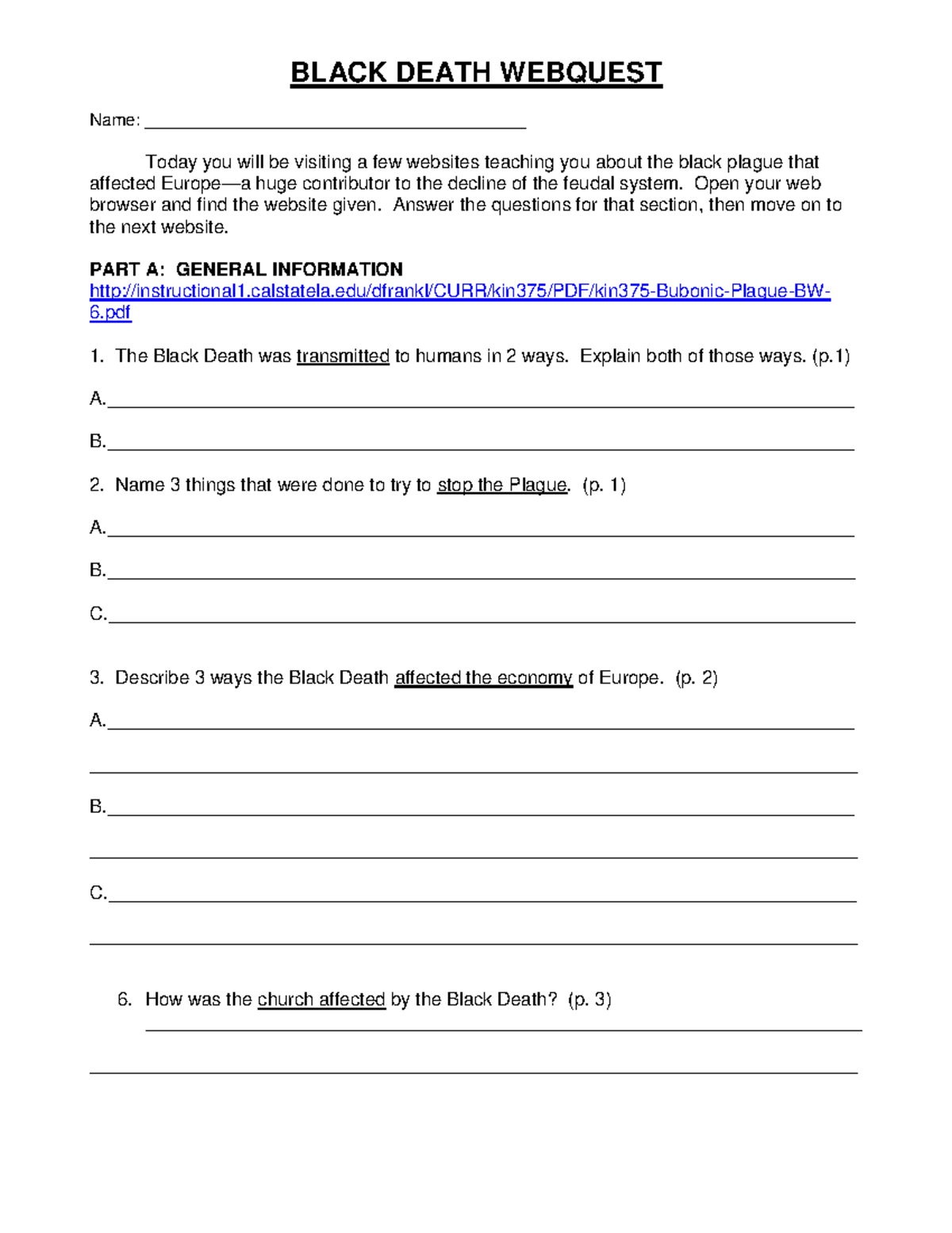 6th Grade World History: Black Death Webquest Activity - Studocu