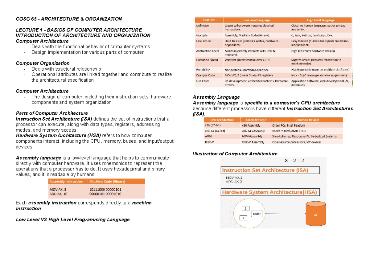 COSC 65 Midterm Review: Computer Architecture & Database Management - Studocu