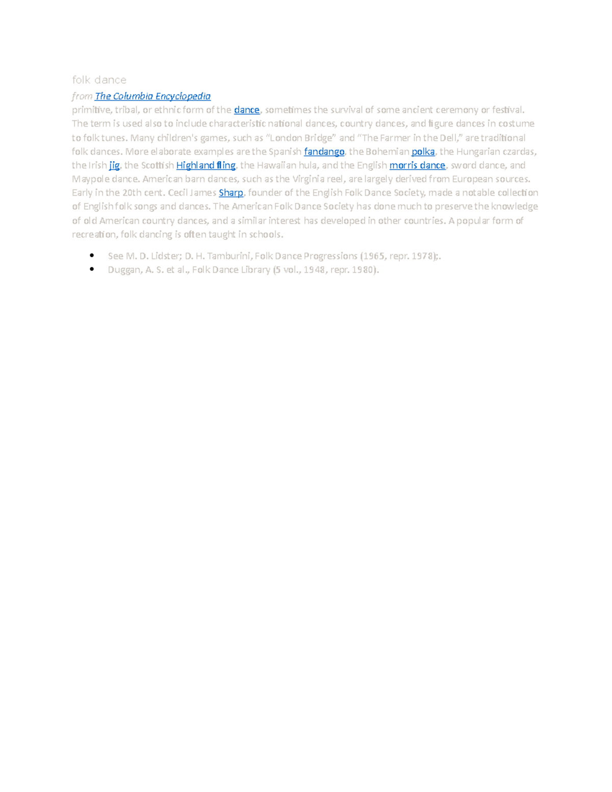 Week 3 folk dance notes - folk dance from The Columbia Encyclopedia ...
