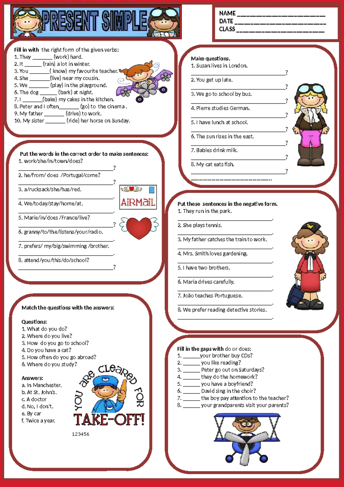 Present Simple Exercises: Fill in the Blanks and Sentence Formation ...