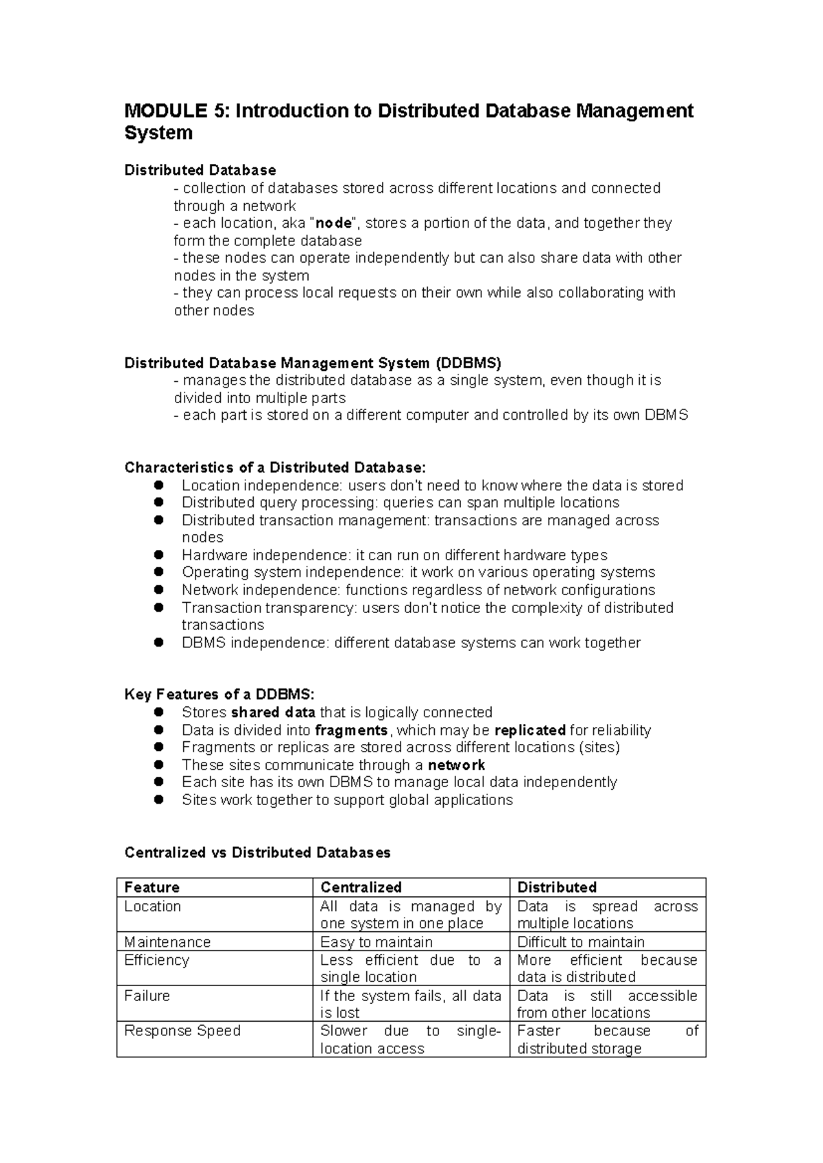 MODULE 5 & 6: Distributed Database Management System Overview & Data ...