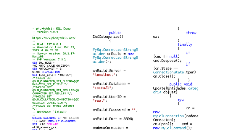 Nuevo Título: Código de Programación en PHP y MySQL - Ejemplo de DAO - Studocu