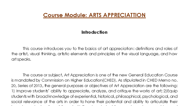 ARTS APPRECIATION: Module Overview and Key Concepts (HUM 10) - Studocu