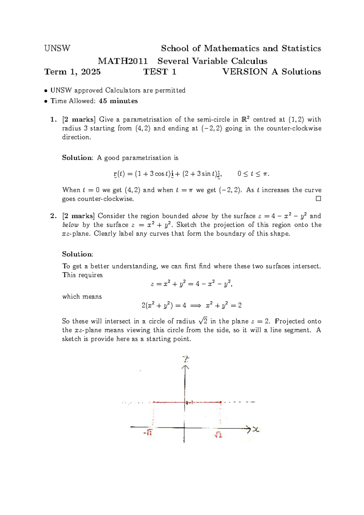 MATH2011 Several Variable Calculus Test 1 Solutions 2025 - Studocu