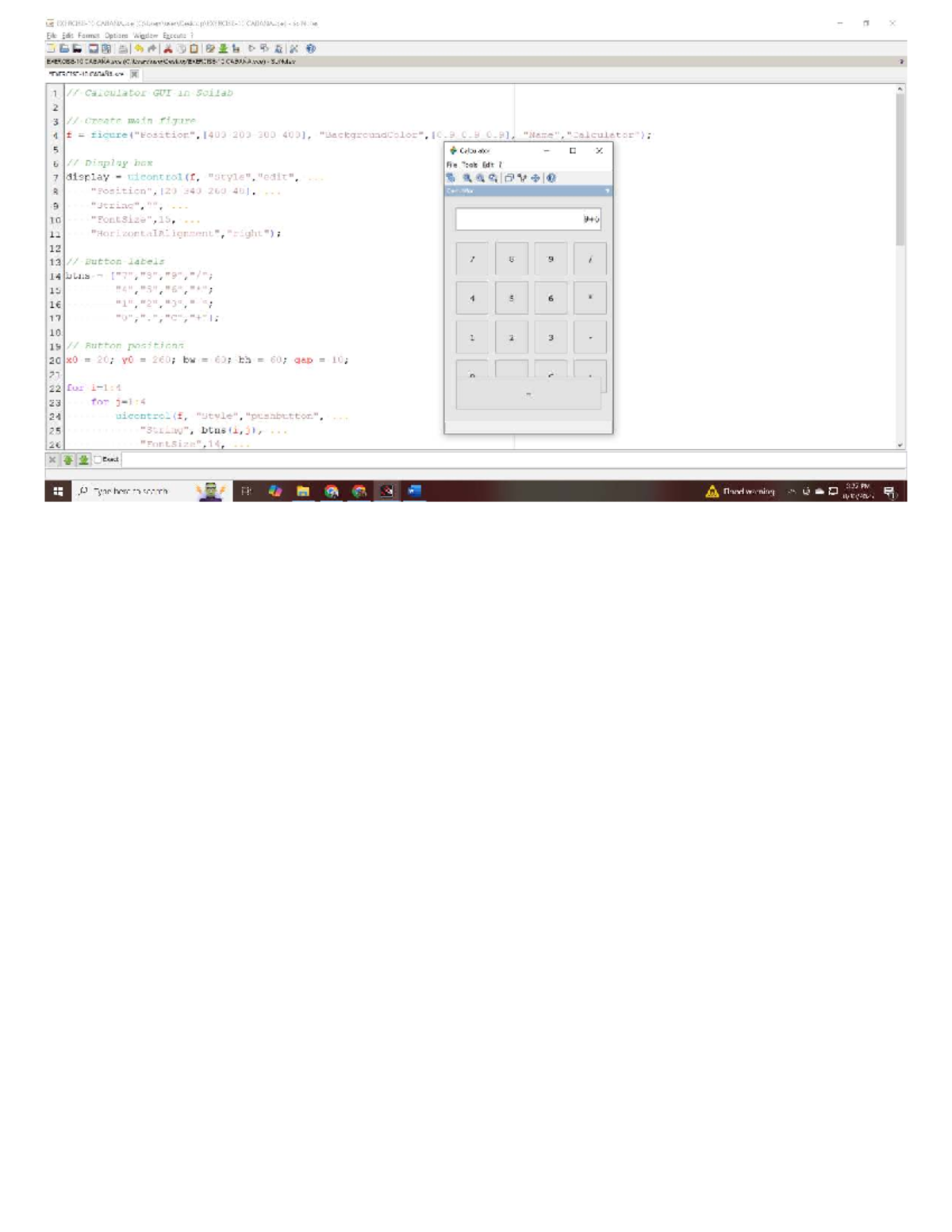 Exercise 10: CABAÑA - Calculator GUI in Scilab - Studocu