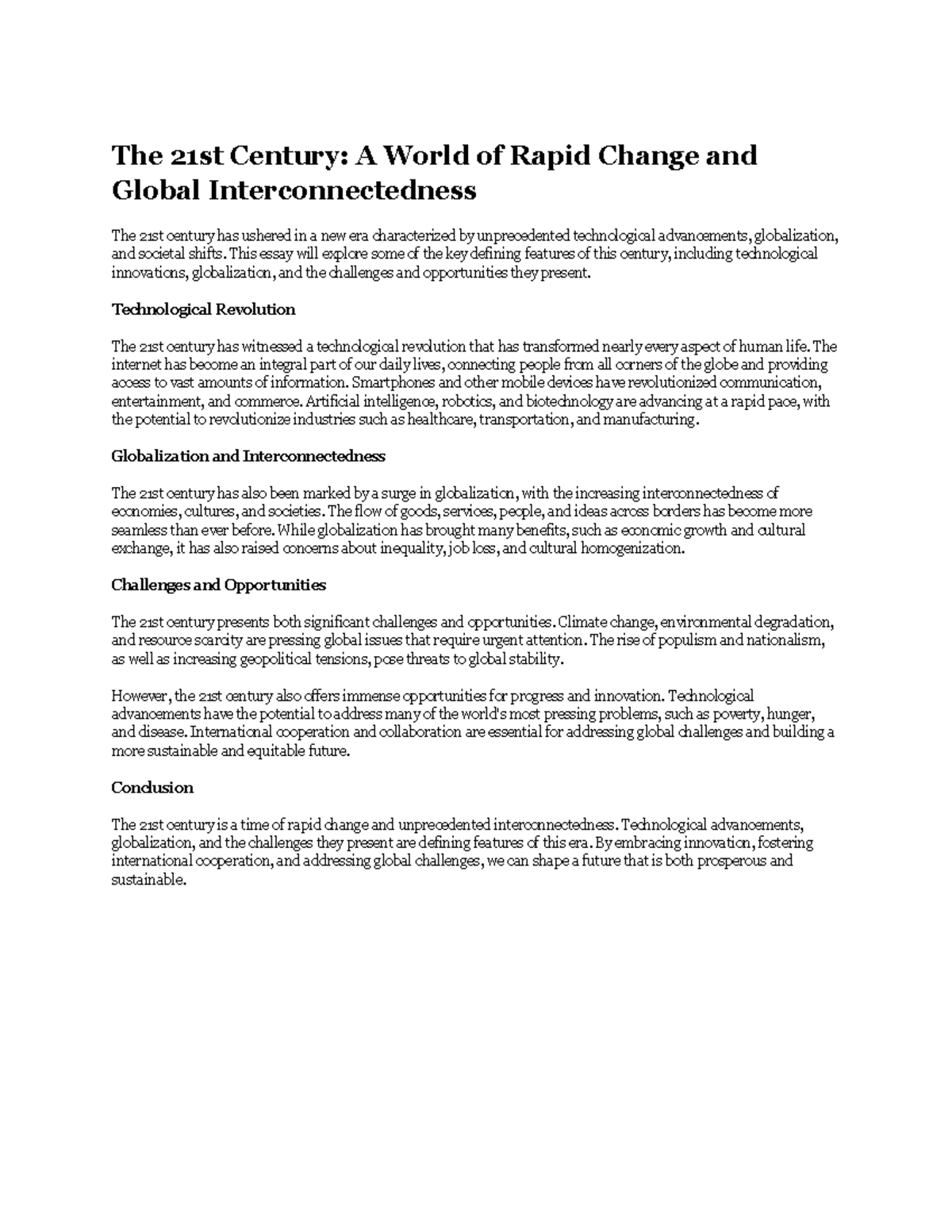 21st Century: Navigating Change and Global Interconnectedness Essay ...