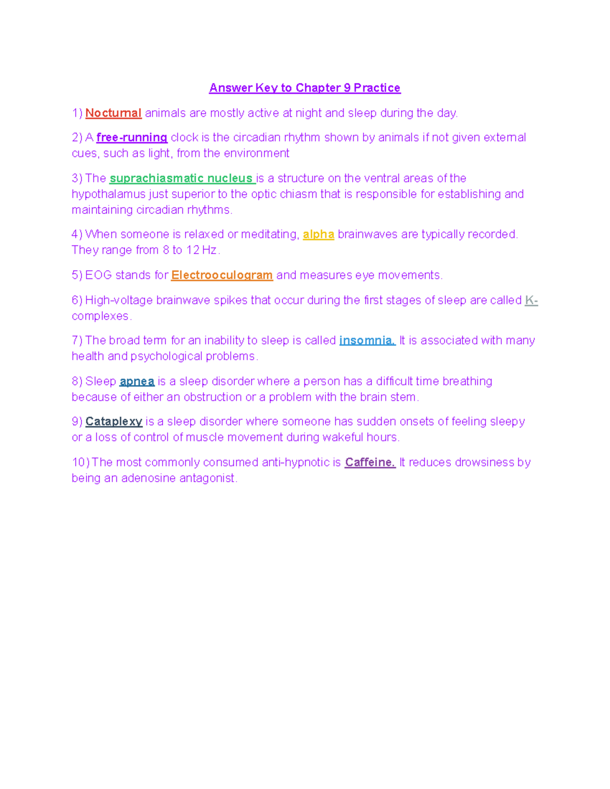 Activity #10 - This was just a practice to study for Chapter 9: Sleep ...