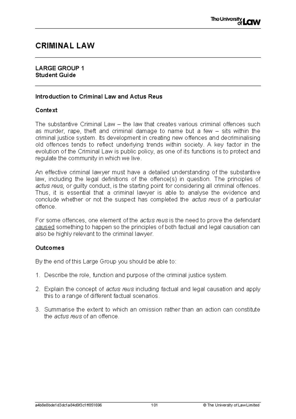 Criminal Law LG 1 - Student Guide - CRIMINAL LAW LARGE GROUP 1 Student ...