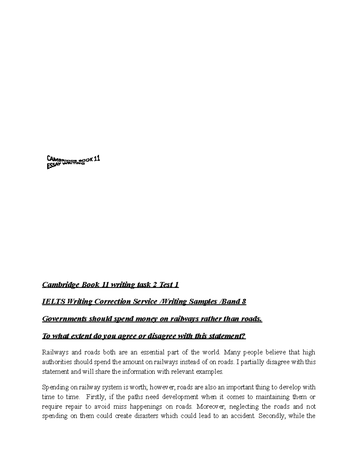 Cambridge Book 11 IELTS Writing Task 2: Economic vs. Other Progress ...