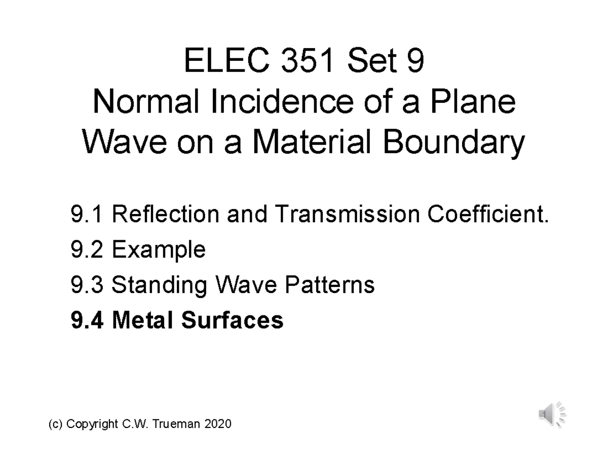 ELEC 351 Set 9: Reflection, Transmission & Standing Waves - Studocu