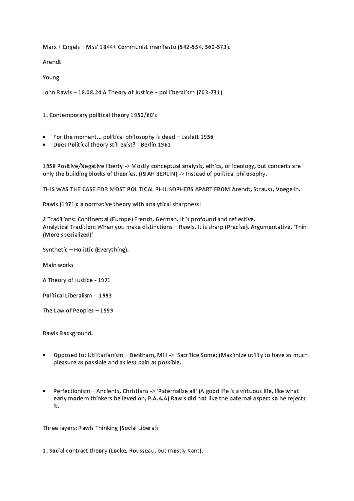 HPT Modern Thinkers: Marx, Engels, and Rawls Insights Notes - Studeersnel