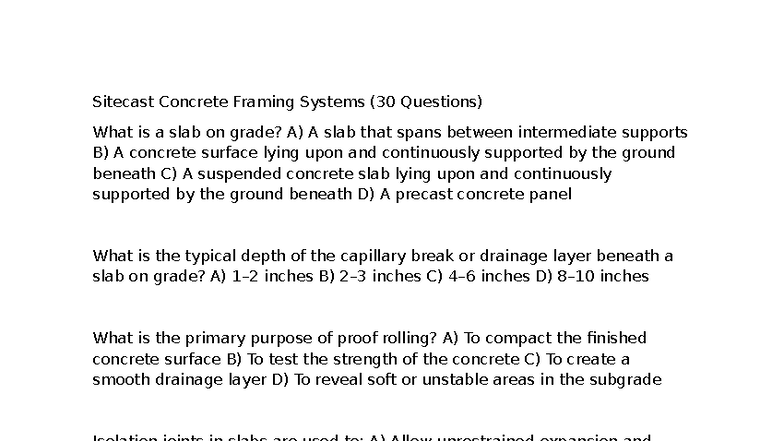 Concrete Construction MCQ Study Guide (30 Questions) - Studocu