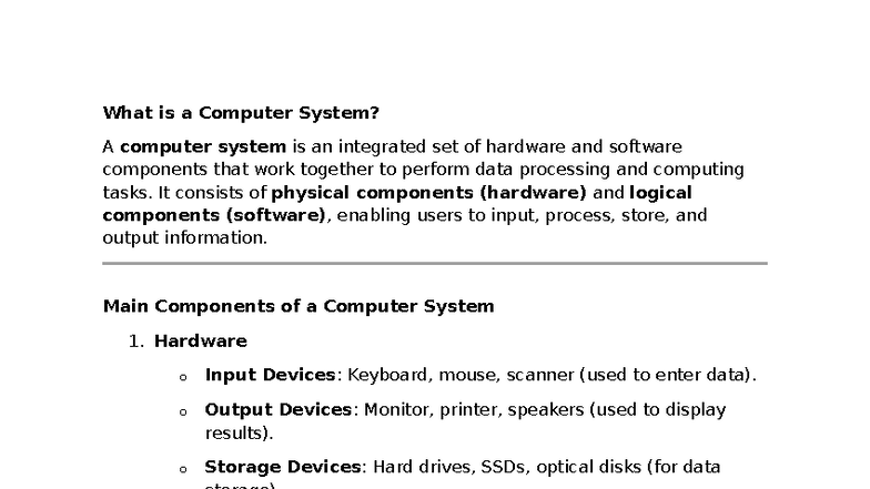 Computer System Overview: Components & Functions - Studocu