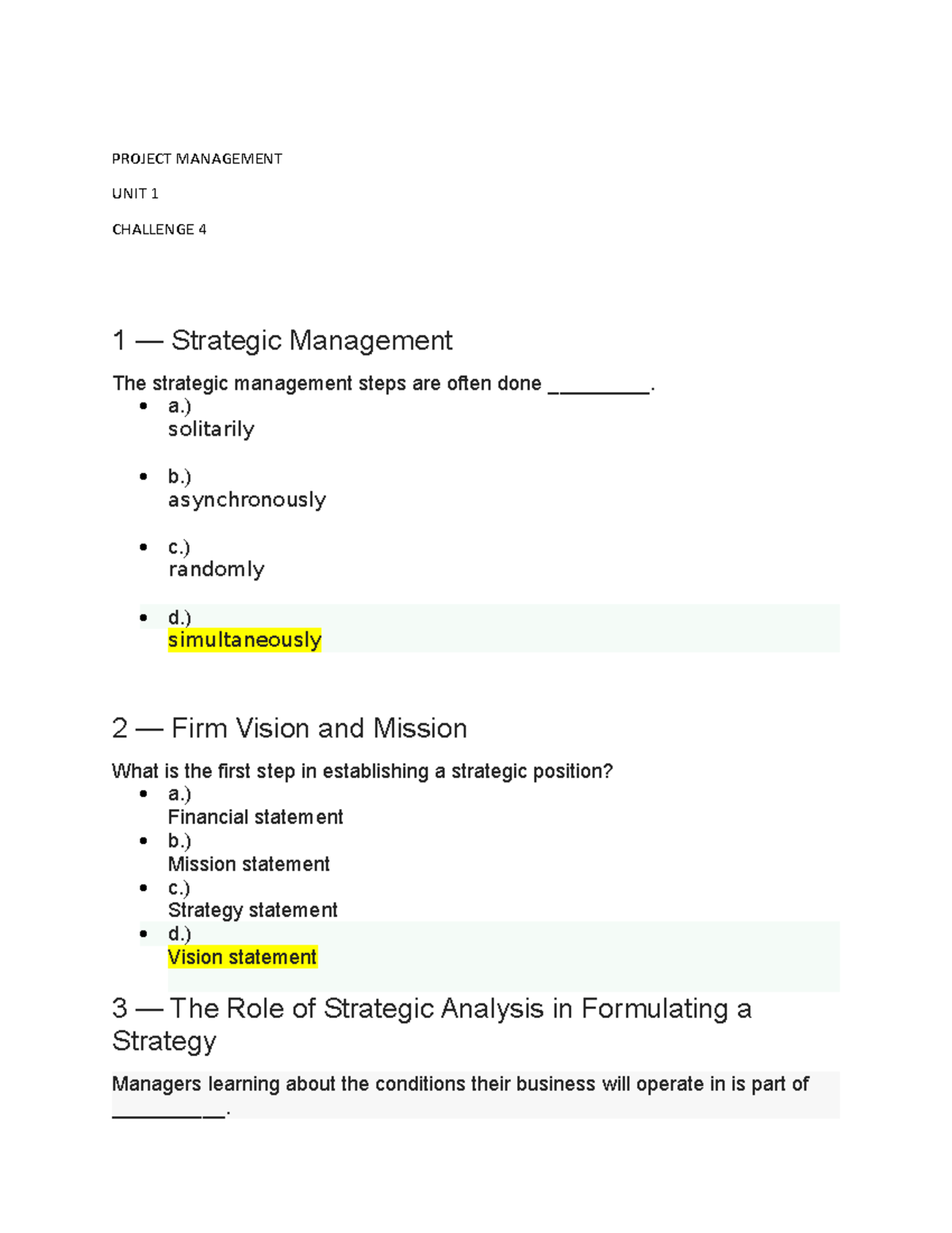 Project Management challenge 4 - PROJECT MANAGEMENT UNIT 1 CHALLENGE 4 ...