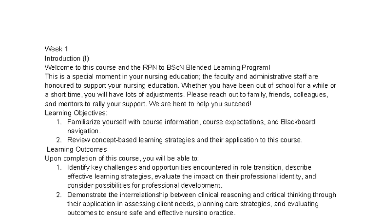 Nsdg 2147 - Week 1 Introduction to RPN to BScN Blended Learning Program ...