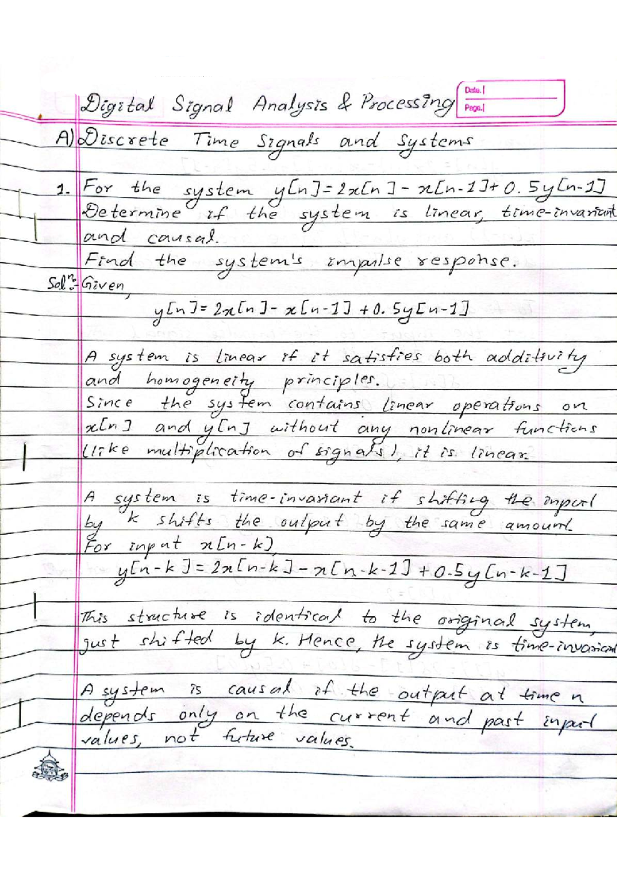 Digital Signal Analysis Processing (DSAP) - Discrete Time Signals & Systems - Studocu