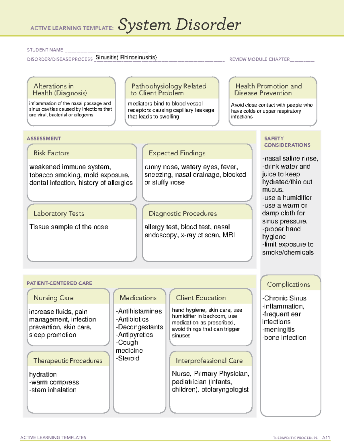 Sinusitis - Therapeutic Procedures Active Learning Template - Studocu
