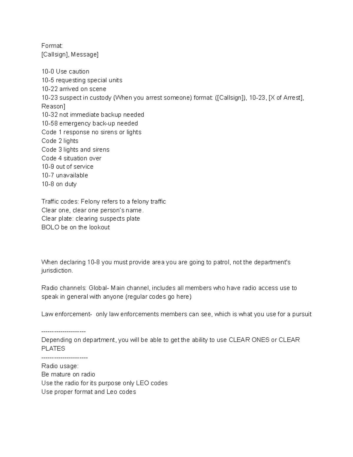 Mayflower LEO Codes and Radio Usage Guidelines - Studocu