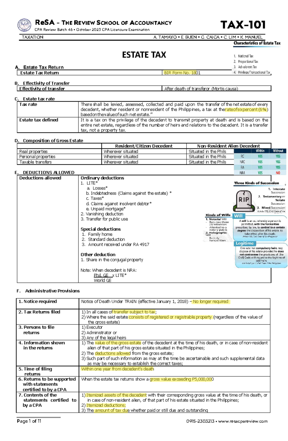 ReSA CPA Review Batch 46: Estate Tax Overview and Computation Guide ...