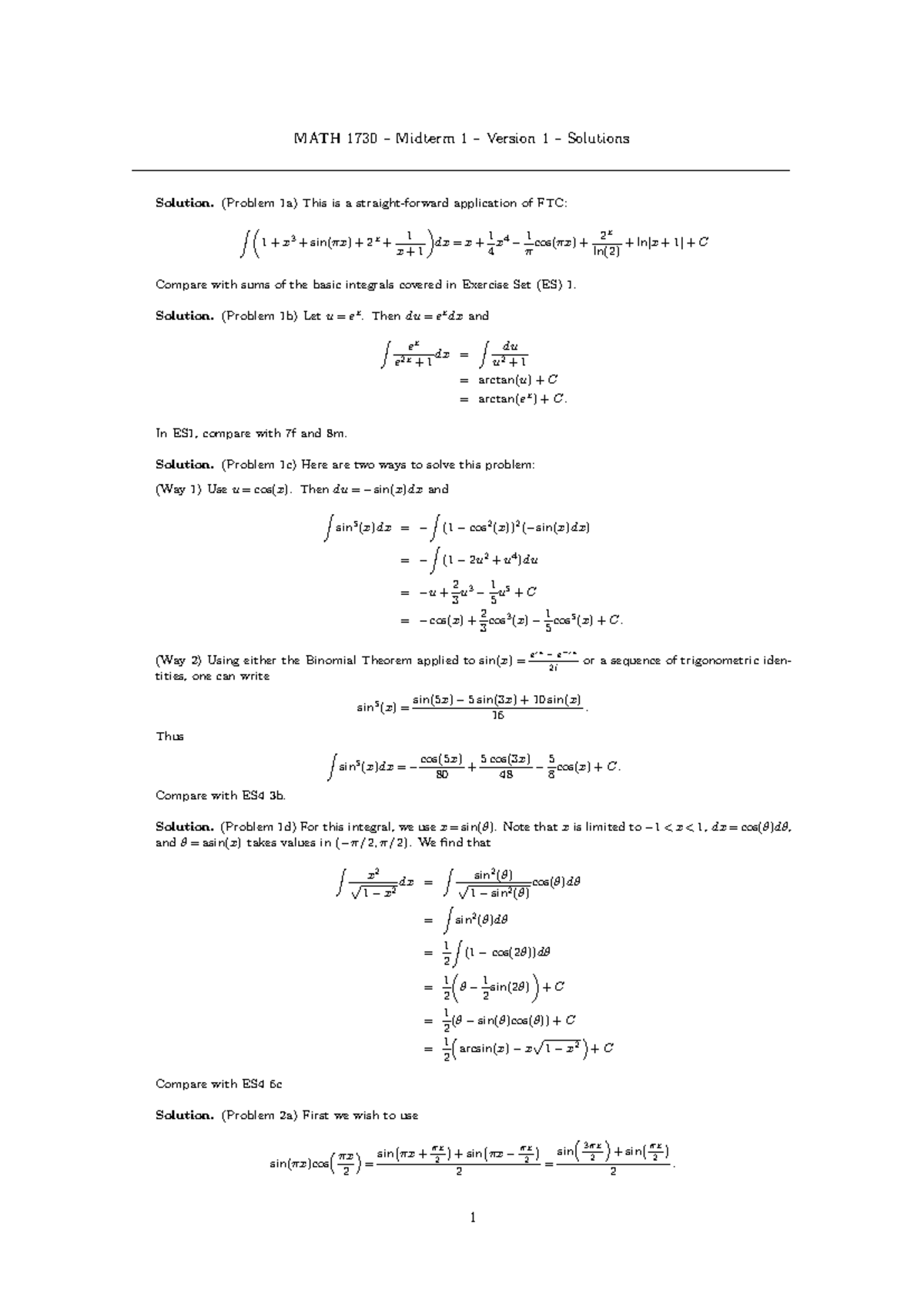 MATH 1730 Midterm 1 Solutions - Version 1 (Winter 2026) - Studocu