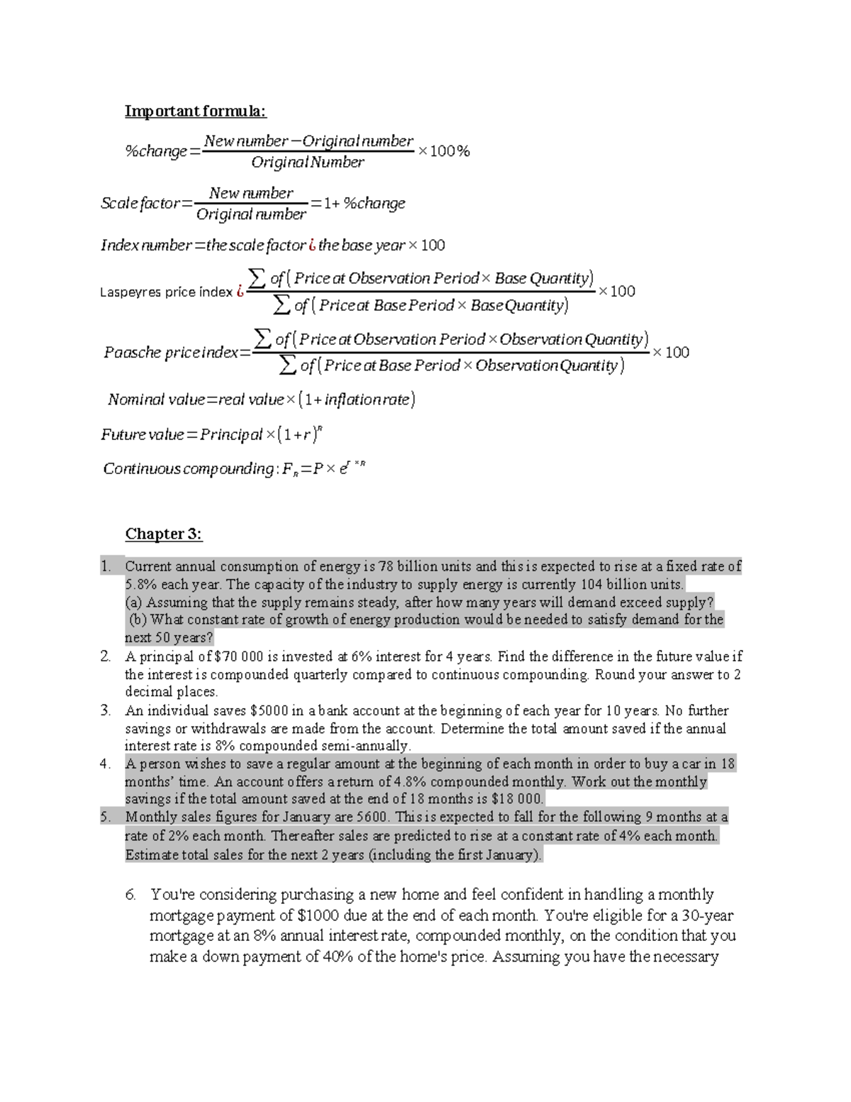 Chapter 3: Mathematics of Finance (Part 2) - Important Formulas and ...