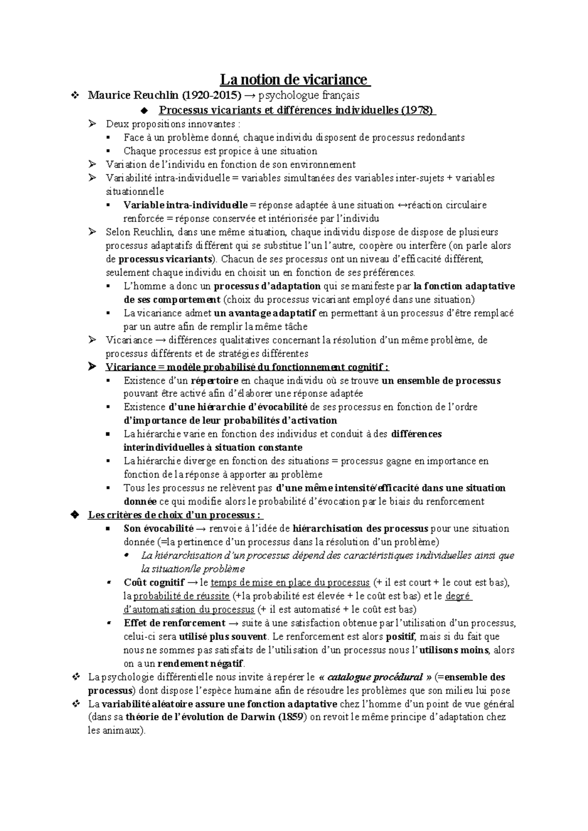 La notion de vicariance - Chacun de ses processus ont un niveau d ...
