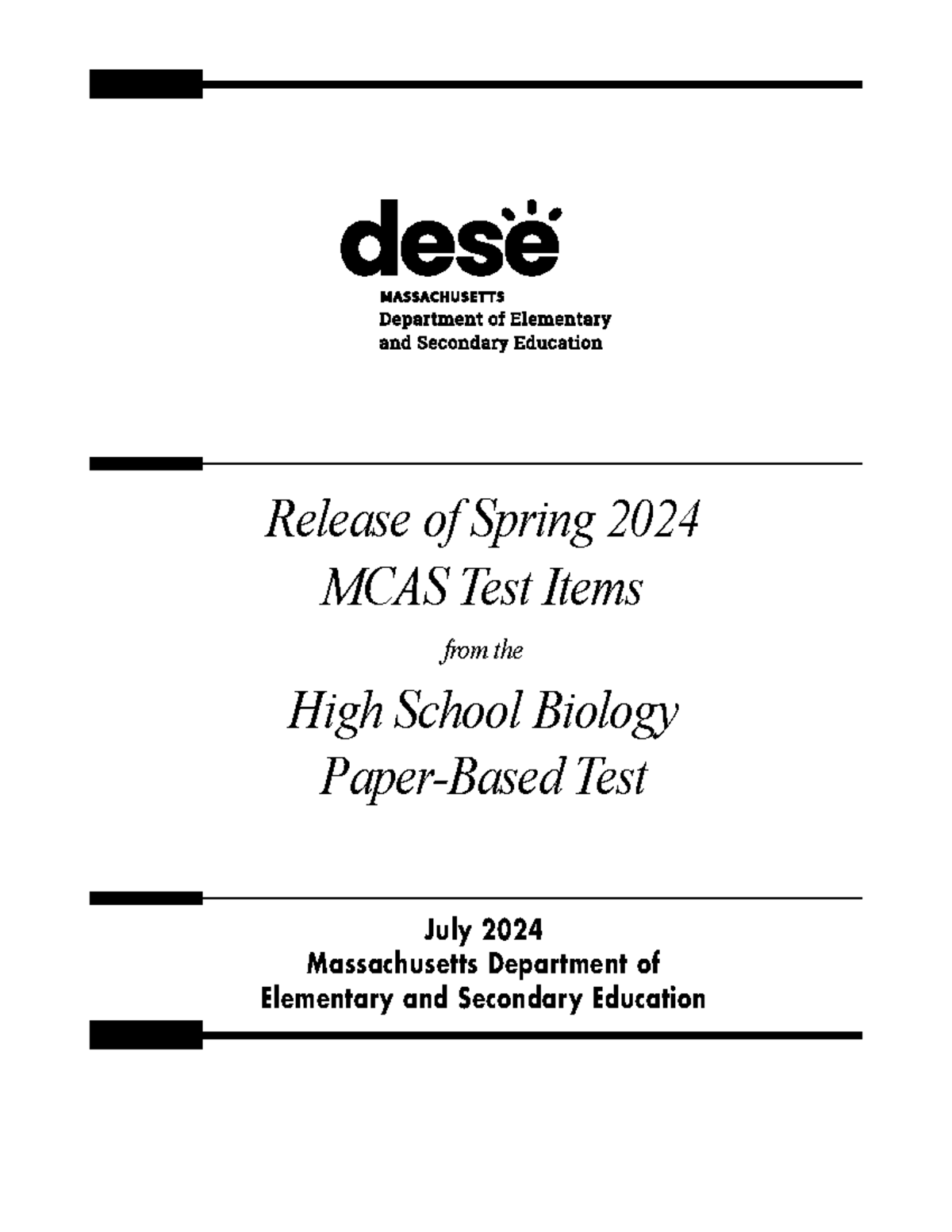 Hs-bio - Spring 2024 MCAS Test Item Answer Key - Studocu