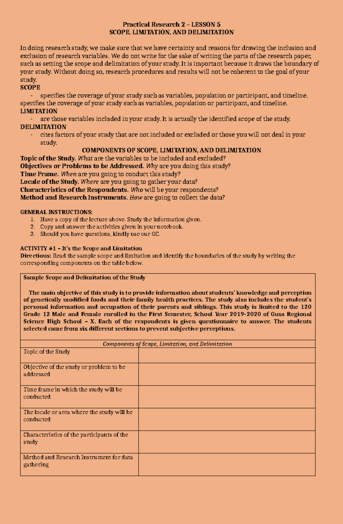 Practical Research 2 Lesson 5: Scope, Limitation, and Delimitation ...