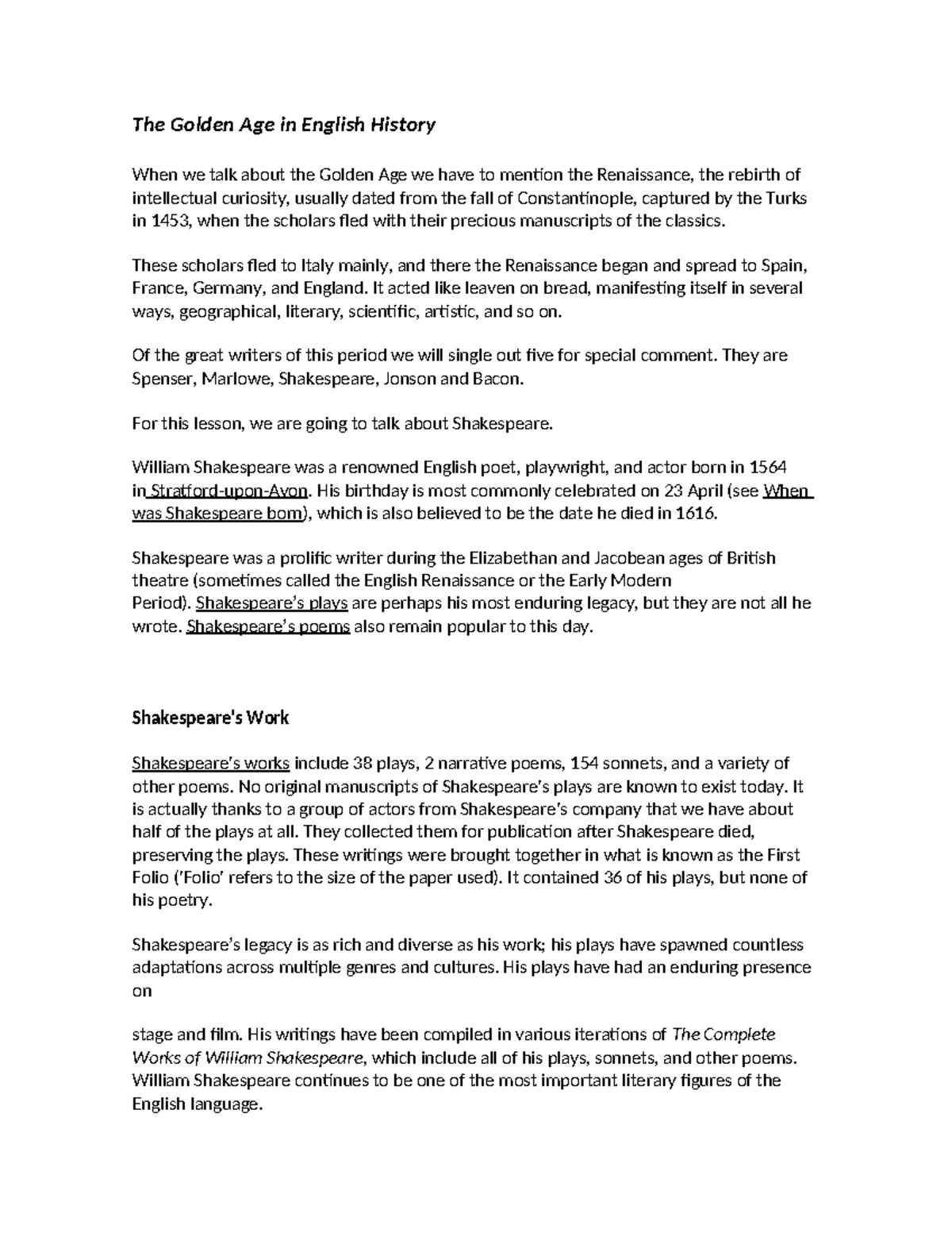 Shakespeare and the Golden Age of English Literature: A Study - Studocu