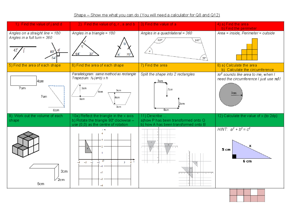 Math 101: Shape Transformations and Area Calculations Guide - Studocu