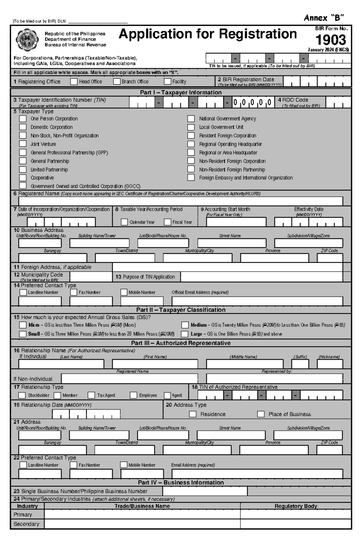 BIR-1903 Application for Registration Form - January 2024 Guide - Studocu