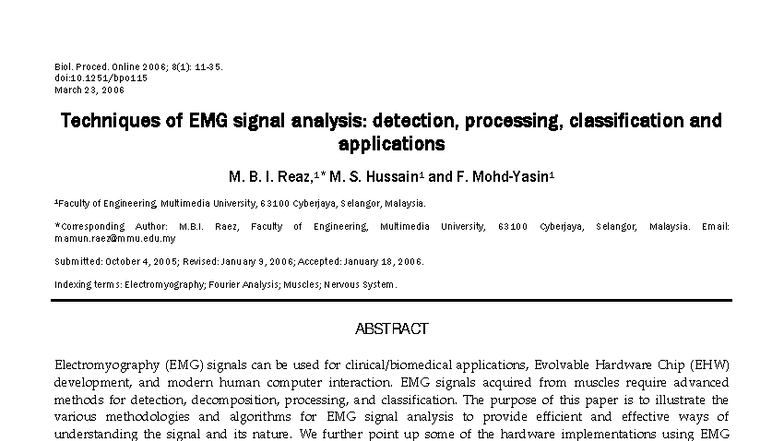 Techniques of EMG Signal Analysis: Detection, Processing, and ...