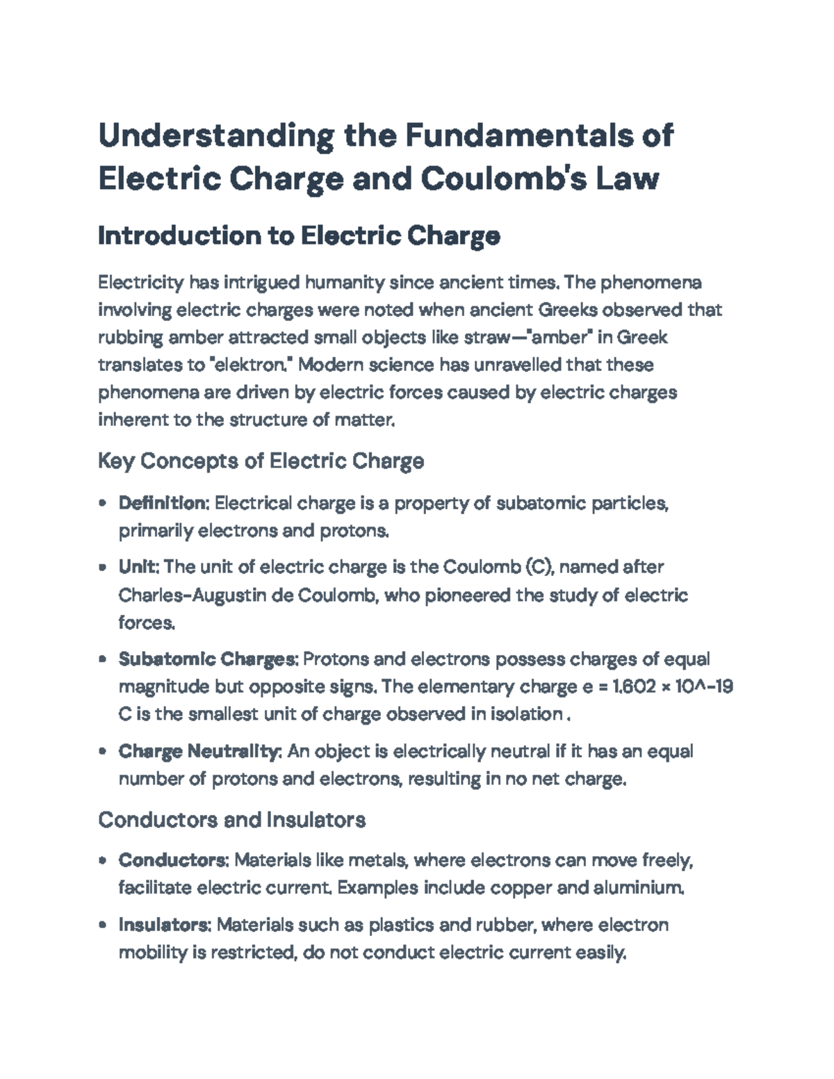 Understanding Electric Charge and Coulomb's Law (Course Code: PHYS101 ...