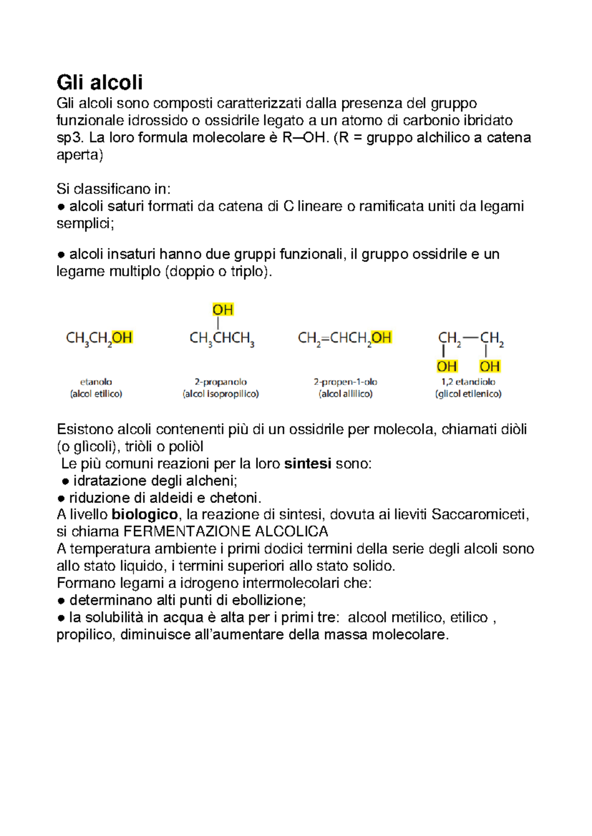 Alcololi e fenoli - Alcoli e fenotipo riassunti - Gli alcoli Gli alcoli ...