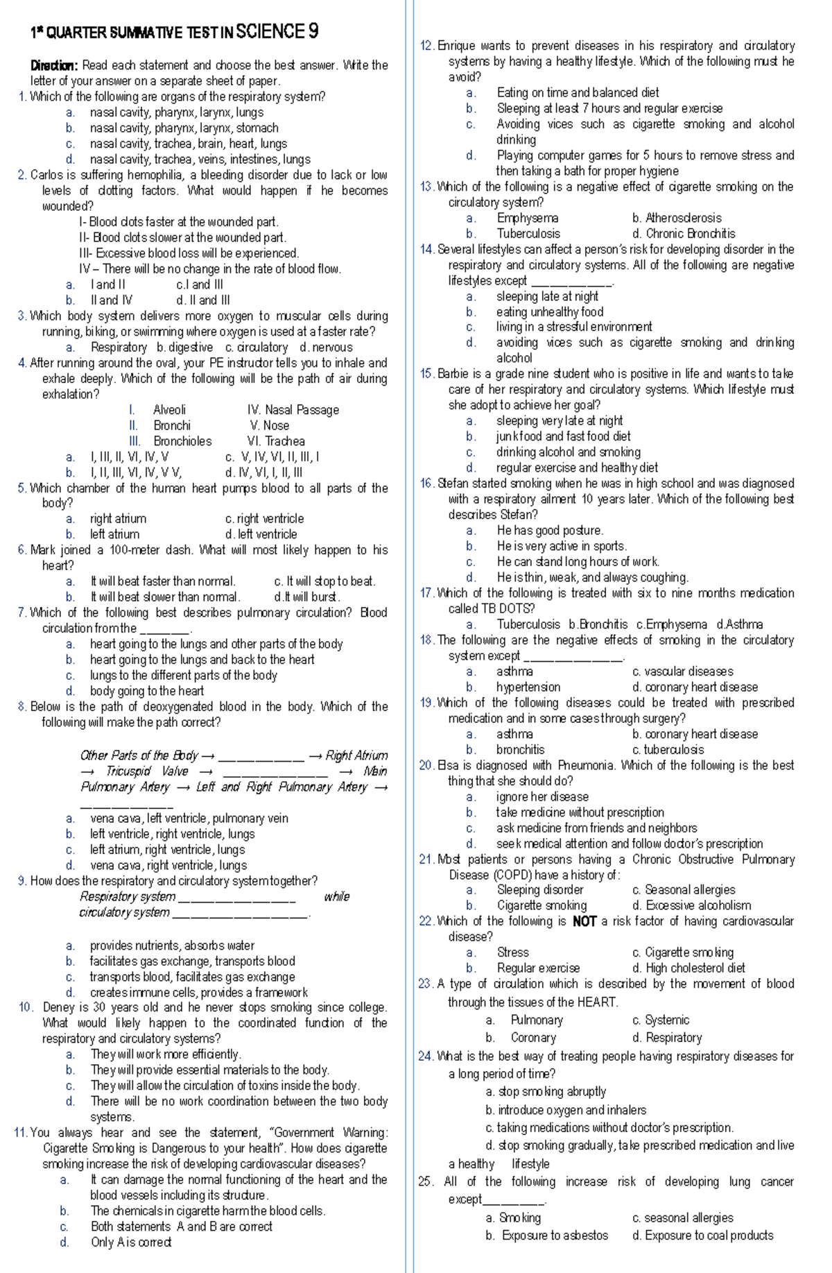 Summative-test-in-science-9 compress - 1 st QUARTER SUMMATIVE TEST IN ...