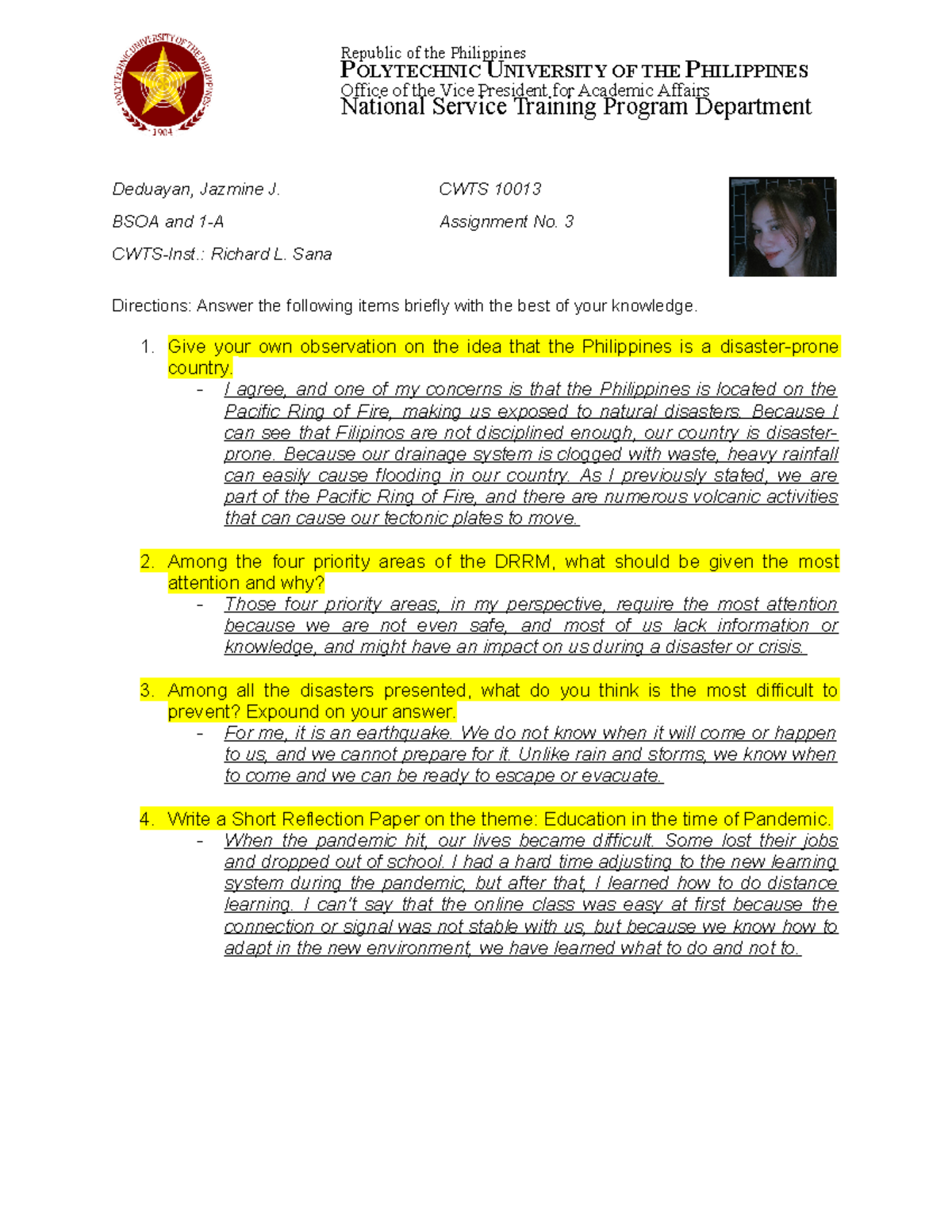 CWTS 10013 - ASSIGNMENT NUMBER THREE - Deduayan, Jazmine J. CWTS 10013 ...